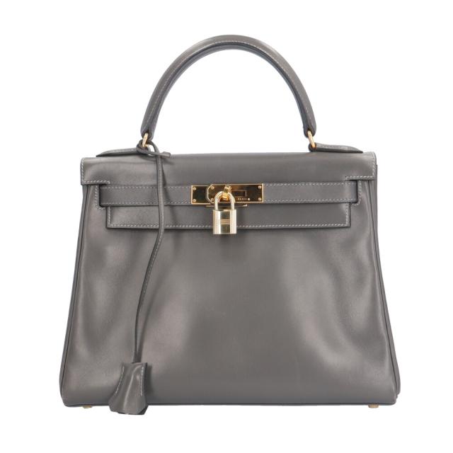 エルメス ケリー28内縫い ハンドバッグ ボックスカーフ グレー レディース HERMES  中古 R&Kリサイクルキング