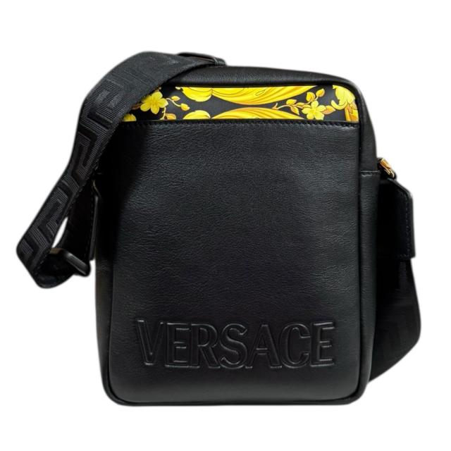 ヴェルサーチ バロックプリント ショルダーバッグ レザー 1015548-1A-11855 ブラック ユニセックス VERSACE  中古 R&Kリサイクルキング