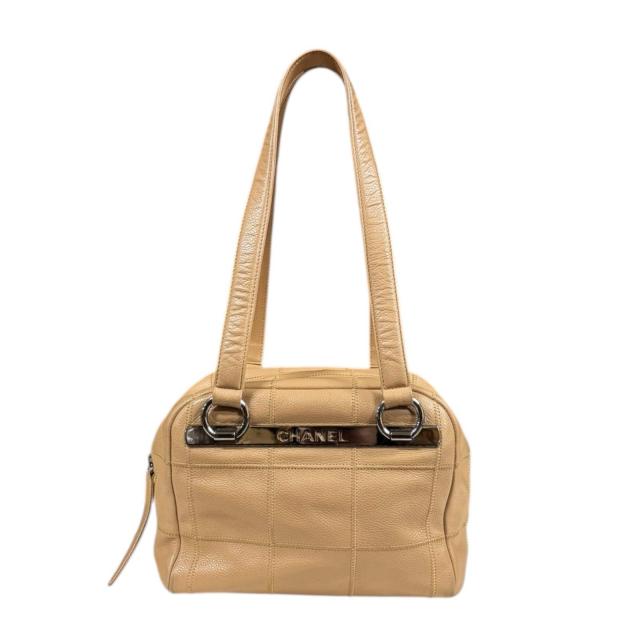 シャネル チョコバー ショルダーバッグ レザー ベージュ レディース CHANEL  中古 R&Kリサイクルキング
