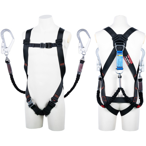 TSUYORON ライトハーネス ツインランヤード付き 伸縮式ノビロン(BK) 黒 LLサイズ 130KG対応型 藤井電工 保護具 墜落 落下防止用品 ハーネス型墜落制止用器具 TH5102NV93SVOTBLKLL130K2R23-(代引不可)【送料無料】