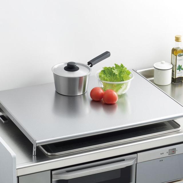 ヨシカワ 日本製 ガスコンロカバー 60cm エンボス加工 ステンレス 油はねガード 1304608 システム用レンジカバー 作業台 調理台 作業台