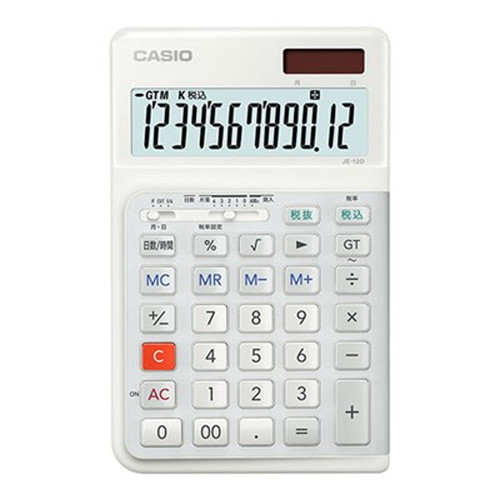 CASIO 人間工学電卓 ジャストサイズ12桁 ホワイト JE-12D-WE-N オフィス用品(代引不可)【送料無料】