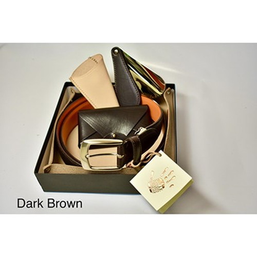 長沢ベルト工業 イタリアンオイルレザーギフト向け3点セット DARK BROWN SS001-DB 雑貨(代引不可)【送料無料】