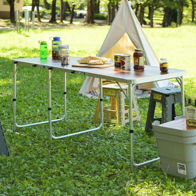 フォールディングテーブル アウトドアテーブル ワイドテーブル 折りたたみテーブル テーブル 横幅180cm 高さ調節 3段階調節 収納 キャンプ BBQ アウトドア 軽量 コンパクト ベランピング(代引不可)【送料無料】