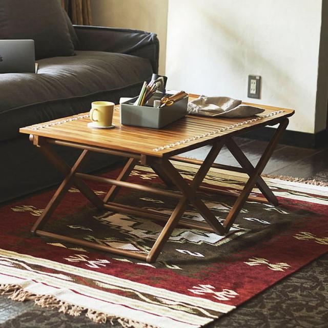 ロールトップテーブル ロールトップ テーブル 机 アウトドアテーブル フォールディングテーブル 折りたたみ アウトドア キャンプ ロータイプ 低い 低め 収納 持ち運び チーク材 本革 天然木 木製(代引不可)【送料無料】