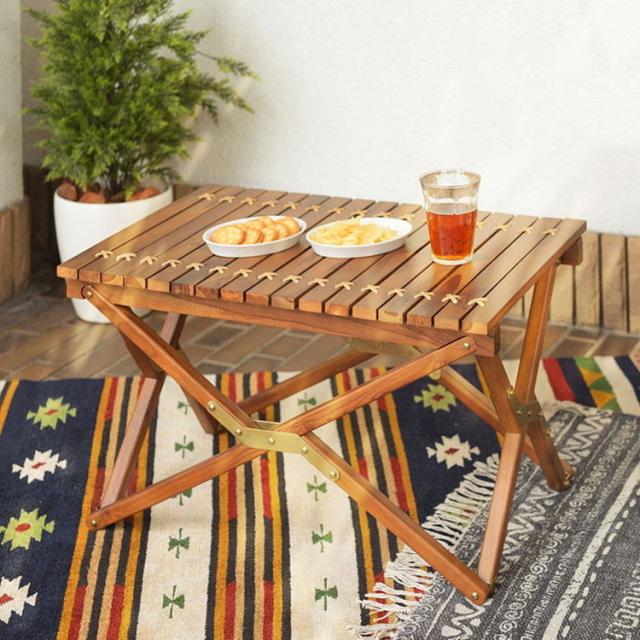 ロールトップテーブル ロールトップ テーブル 机 アウトドアテーブル フォールディングテーブル 折りたたみ アウトドア キャンプ ロータイプ 低い 低め 収納 持ち運び チーク材 本革 天然木 木製(代引不可)【送料無料】