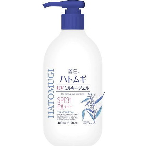 【単品7個セット】麗白 ハトムギ UVミルキージェル SPF31 PA+++ ポンプタイプ 大容量 400ML 熊野油脂(代引不可)【送料無料】