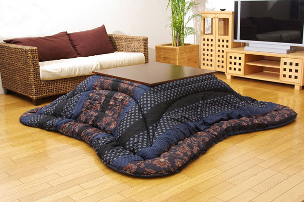 こたつ厚掛け布団単品 国内プリント 『万葉』 ブルー 205×245cm【送料無料】【代引き不可】