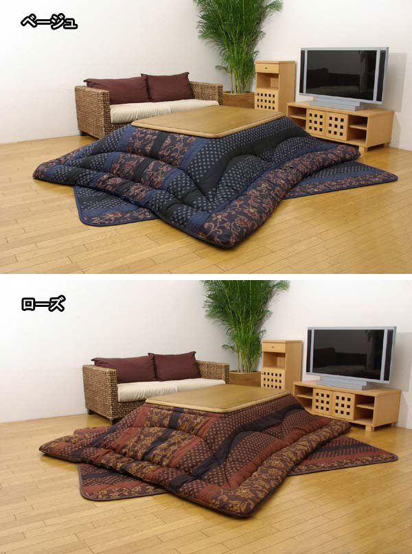 こたつ厚掛敷布団セット 国内プリント 『万葉』 ブラウン 205×205cm