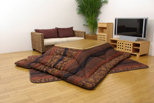 こたつ厚掛敷布団セット 国内プリント 『万葉』 ブラウン 205×245cm【送料無料】【代引き不可】