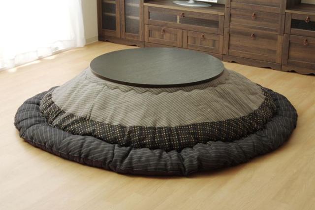 しじら 円形こたつ厚掛け布団単品 『ゆかり』 ブラック 225cm丸【送料無料】【代引き不可】