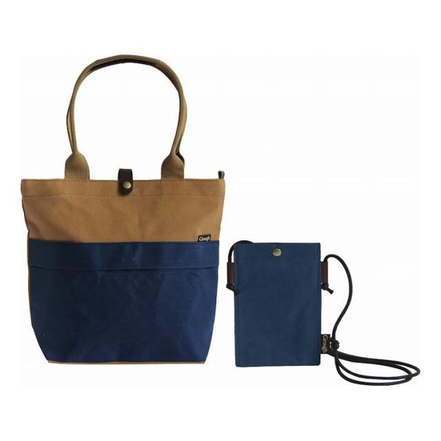 パラフィン加工帆布×レザー トートバッグ&スマホミニショルダー ネイビー×ブラウン GRH50150-NV(代引不可)【送料無料】
