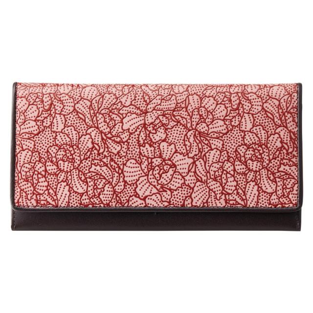 草木染印伝ボタン柄長財布(レッド) 財布 8211-04(代引不可)【送料無料】