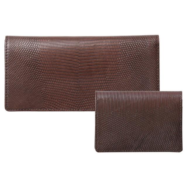 リザード名刺入&長財布(ブラウン) 財布 SET-NOM170006BRN(代引不可)【送料無料】