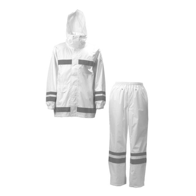 リフレクター付 レインスーツ ホワイト 男女兼用 旅行用品 便利グッズ 雨具 レインジャケット レインスーツ カッパ(代引不可)【送料無料