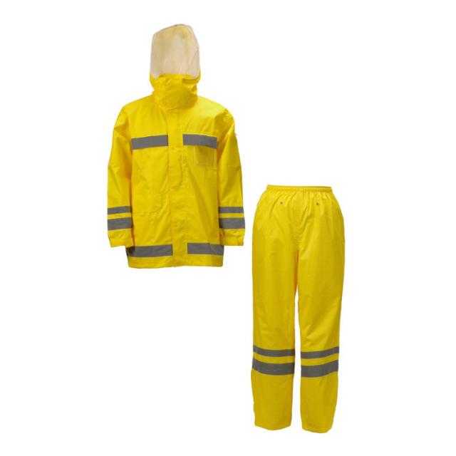 リフレクター付 レインスーツ イエロー 男女兼用 旅行用品 便利グッズ 雨具 レインジャケット レインスーツ カッパ(代引不可)【送料無料