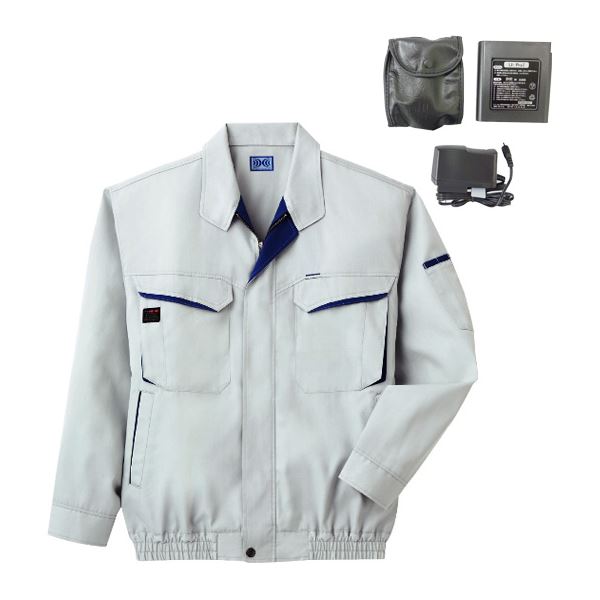 空調服 綿・ポリ混紡長袖作業着 BK-500N 【カラー：シルバー サイズ：M】 リチウムバッテリーセット（代引不可）