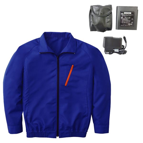 空調服 ポリエステル製長袖ブルゾン P-500BN 【カラー：ブルー サイズ：LL】 リチウムバッテリーセット（代引不可）