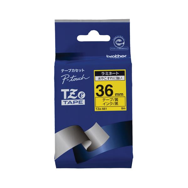 （まとめ） ブラザー BROTHER ピータッチ TZeテープ ラミネートテープ 36mm 黄／黒文字 TZE-661 1個 【×4セット】（代引不可）
