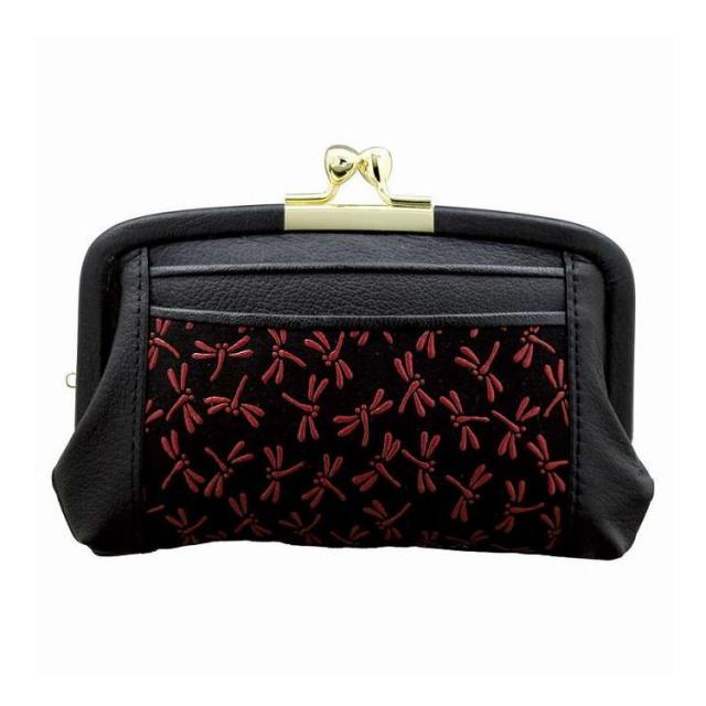 印伝トンボ柄前ポケット付きがま口財布 8208-04 レッド(代引不可)【送料無料】