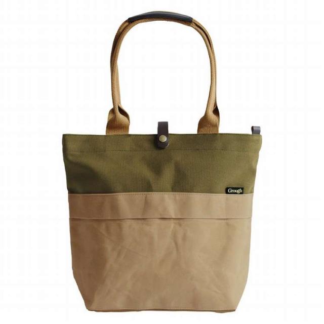 そだてる帆布Grough パラフィン加工帆布×レザー トートバッグ GRH50100-KH ベージュ×カーキ(代引不可)【送料無料】