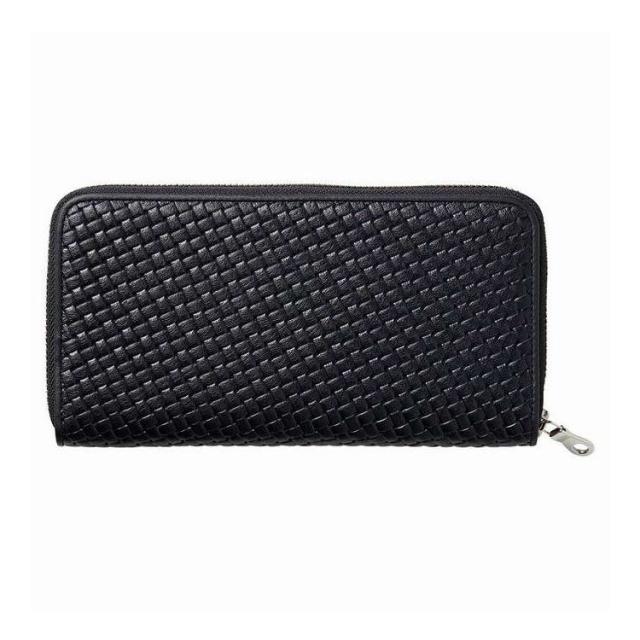 良品工房 日本製牛革型押ラウンド財布ブラック JK21-248(代引不可)【送料無料】