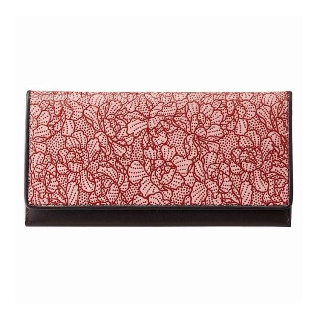 草木染印伝ボタン柄長財布レッド 8211-04(代引不可)【送料無料】