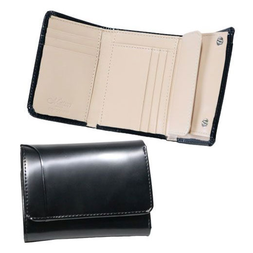 Maturi マトゥーリ エグゼクティブ コードバン 馬革 牛革 三つ折り財布 コンパクトウォレット MR-501 BK/Beige ブラック ベージュ【送料無料】