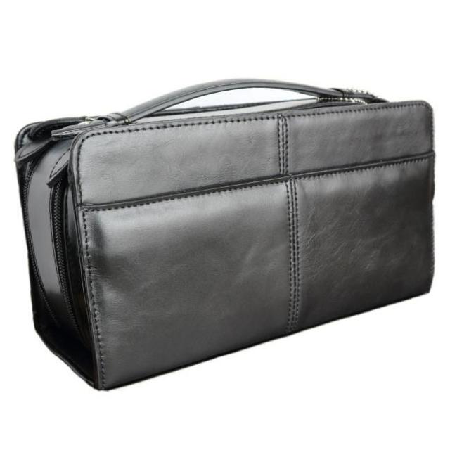 Maturi マトゥーリ ヴィンテージ 本革 ダブルファスナー ボックス型 セカンドバッグ MT-33 BLACK ブラック【送料無料】