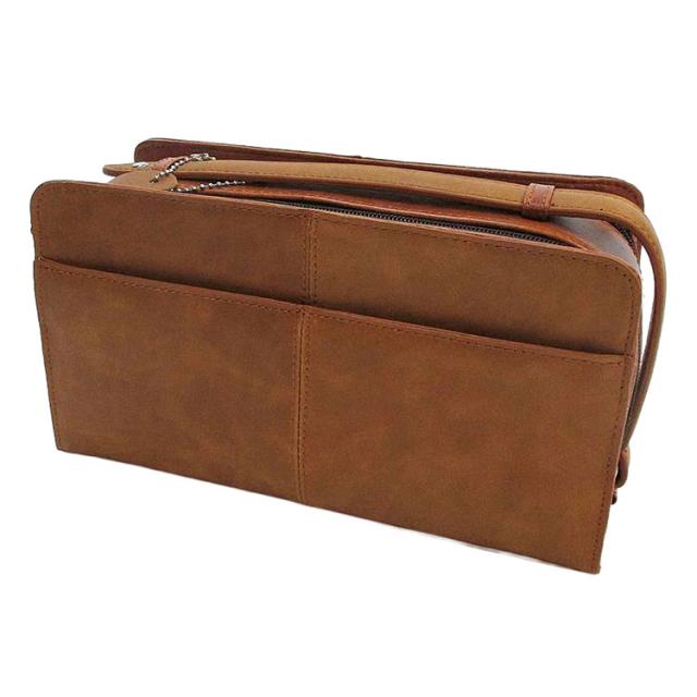 Maturi マトゥーリ ヴィンテージ 本革 ダブルファスナー ボックス型 セカンドバッグ MT-33 CAMEL キャメル【送料無料】