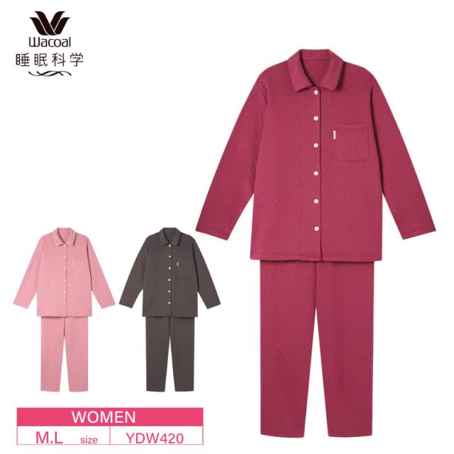 10%OFF ワコール wacoal レディース 睡眠科学 ふわごころ 綿100% 長袖パジャマ あったか 10分袖 10分丈 上下セット インド綿 (M・Lサイズ) YDW420