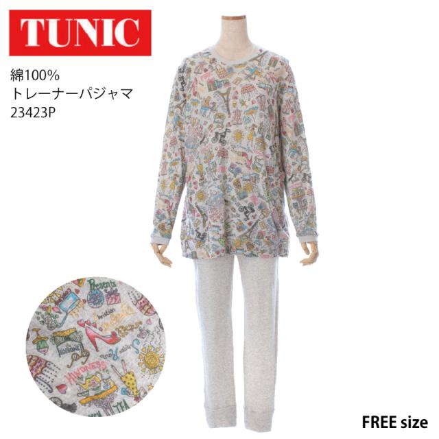 TUNIC チュニック トレーナーパジャマ 80接結 ガーゼ生地 パリジェンヌ エッフェル塔 鴨居羊子 かもいようこ フリーサイズ 23423P