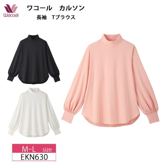 10％OFF ワコール wacoal カルソン トップス 10分袖 Ｔブラウス ハイネック Aラインシルエット  (M-Lサイズ） EKN630