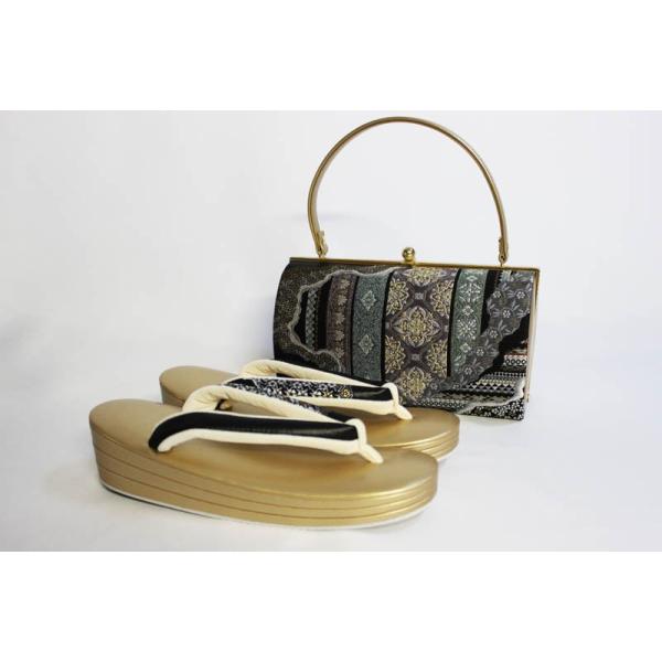 帯地・草履バックセット-No.121【正絹帯地・ゴールド台/フリーサイズ/合皮製品/正装向き/結婚式にも◎/送料無料/日本製品】