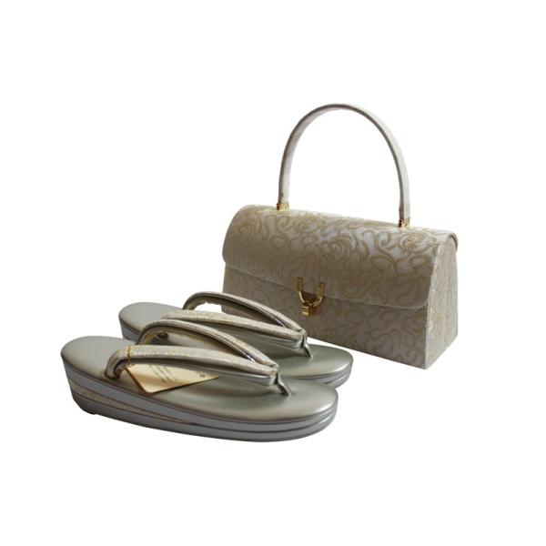 帯地・草履バックセット-No.380【シルバー台/フリーサイズ/合皮製品/礼装/正装/結婚式にも◎/送料無料/日本製品】【卒業式 入学式 成人式】