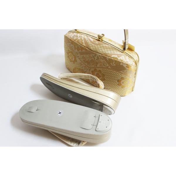 帯地・草履バックセット-No.625【正絹帯地/ゴールド台/Mサイズ/合皮