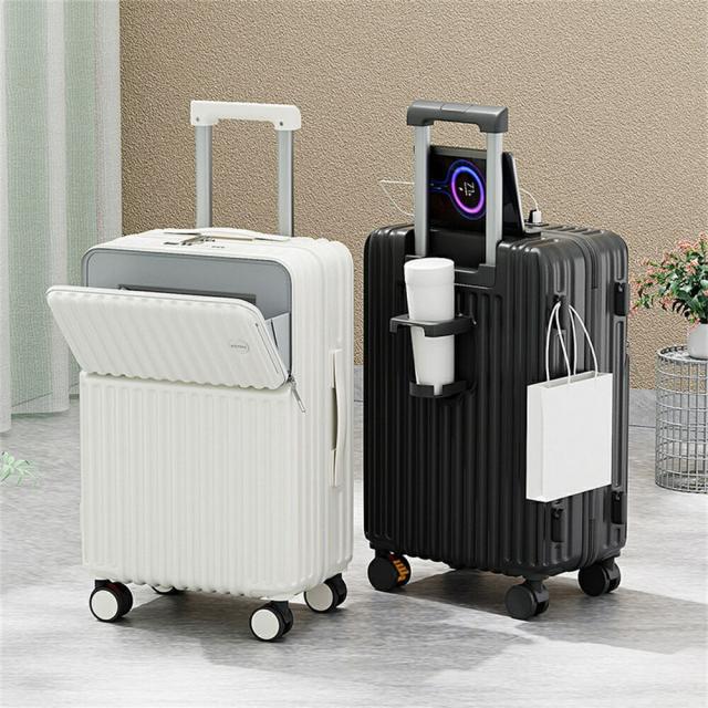 クーポン対象 年末セール スーツケース ストッパー付き 機内持ち込み 防災セット s m サイズ フロントオープン カップホルダー type-C USBポート付き 2泊3日 大きい 軽い 大容量 静音 丈夫 耐衝撃 キャリーバッグ 多機能 かわいい 修学旅行 送料無料 クリスマスギフト ギフト スーツケース ストッパー付き 機内持ち込み 防災セット s m サイズ