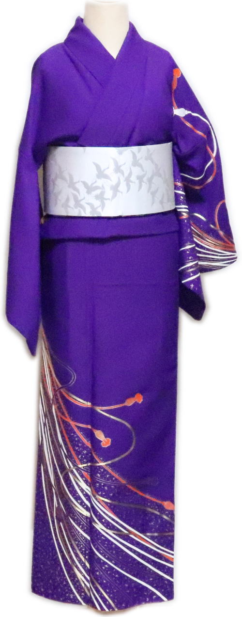 仕立上　絵羽“胴抜仕立164　紫地　金箔　組紐「舞台衣装・ステージ衣装」日本舞踊・演劇・着物　踊り着物 踊り用　八掛仕立て