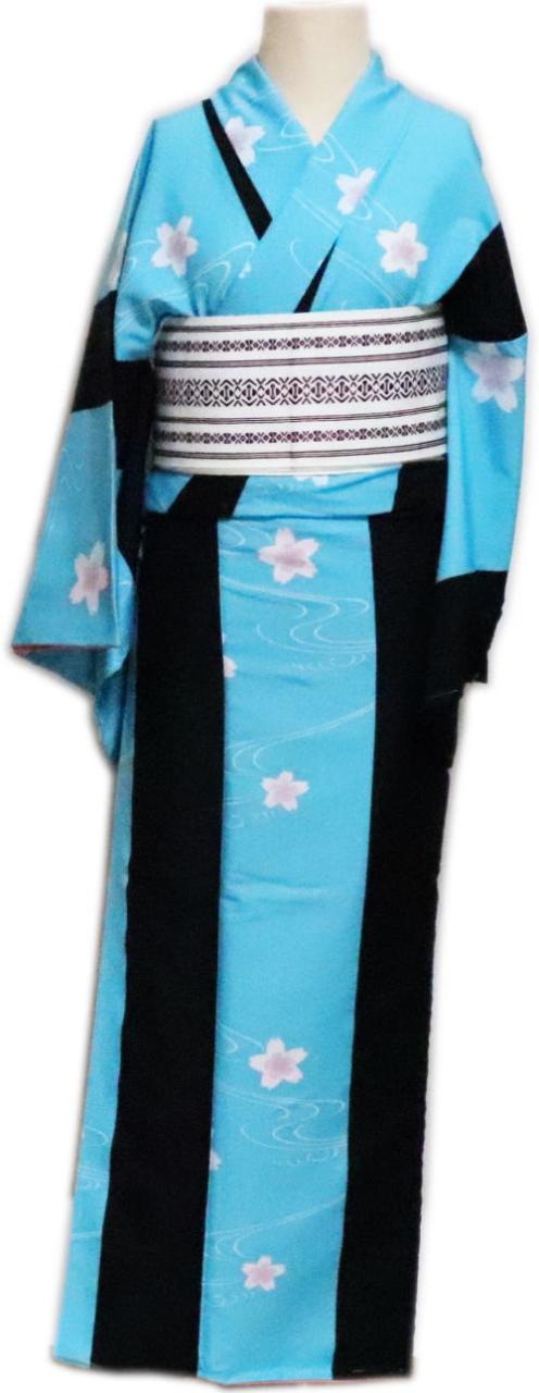 仕立上　小紋“胴抜仕立　水黒色分け　桜「舞台衣装・ステージ衣装」日本舞踊・演劇・着物　踊り着物 踊り用　八掛仕立て