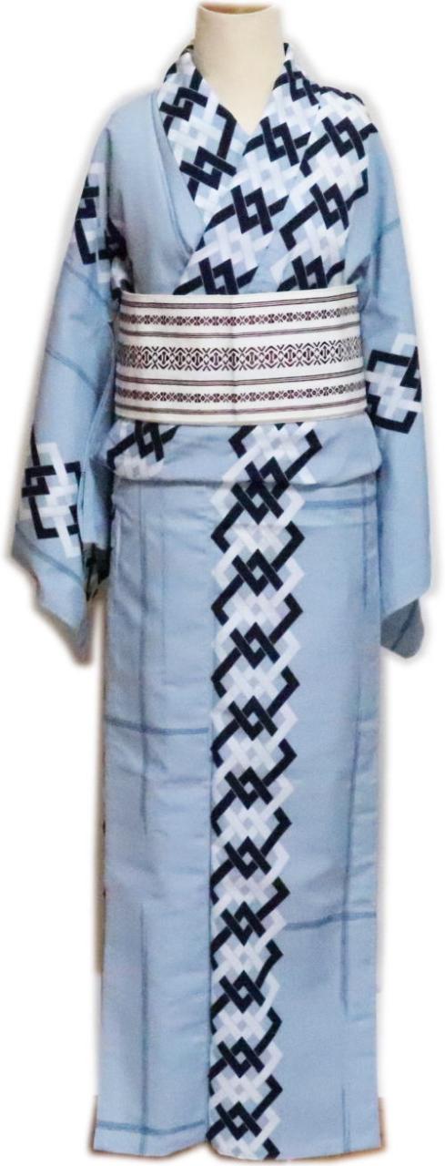 仕立上　小紋“単衣仕立　グレー地　吉原つなぎ「舞台衣装・ステージ衣装」日本舞踊・演劇・着物　踊り着物 踊り用