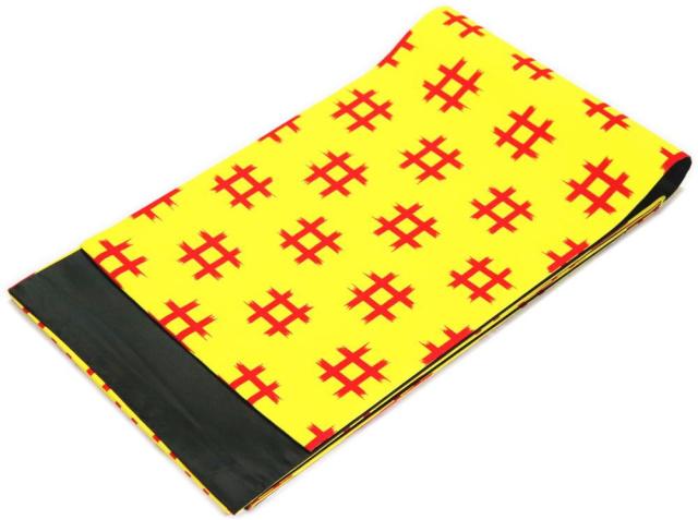 昼夜帯（黄地赤井桁柄）舞踊・演劇に！ご奉仕価格！腹合わせ帯・鯨帯【オリジナル商品】踊り帯