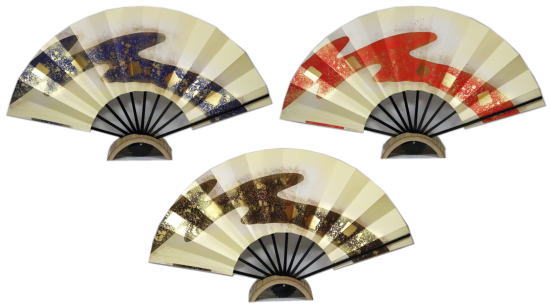 尺扇≪鳥の子地　流水　紺・朱・茶≫黒竹◇1尺 化粧箱なし　尺扇子【舞扇】京扇子【尺舞扇】扇子　尺舞　ｋ001　ｋ002　ｋ003