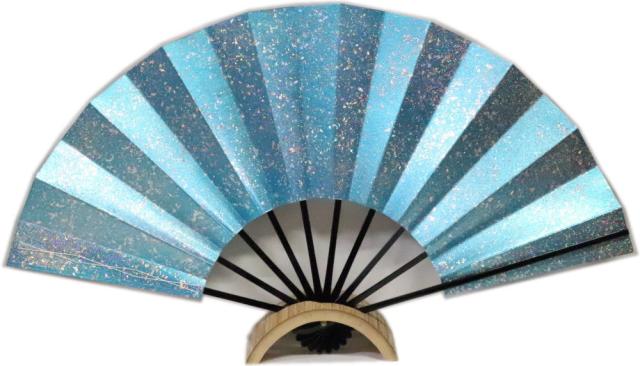 尺扇≪ホログリッタ散し　青エナジー≫黒竹◇1尺 化粧箱なし　尺扇子【舞扇】京扇子【尺舞扇】扇子　尺舞　ｋ010