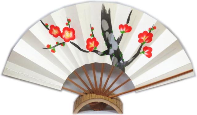 舞扇子≪ナ521　パール地　紅梅　手描き≫9寸5分◇スス竹　化粧箱入り　京扇子　扇子　舞扇