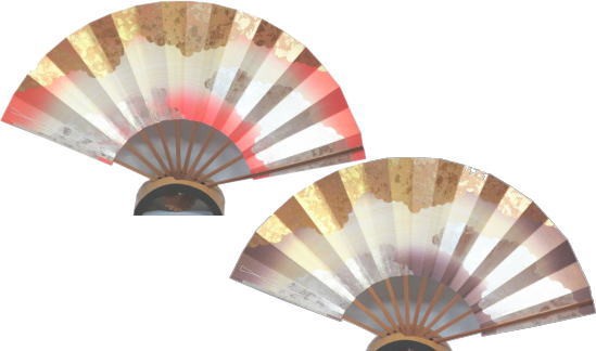 尺舞≪手引色ぼかし 手押し箔三つ雲≫ピンク・紫◇スス竹◇1尺【舞扇子】【尺扇子】化粧箱なし【舞扇】京扇子【尺舞扇】扇子【尺扇】433　434