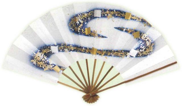 尺舞≪銀砂子地　流水　紺≫黒塗竹◇1尺【舞扇子】【尺扇子】化粧箱なし【舞扇】京扇子【尺舞扇】扇子【尺扇】5233