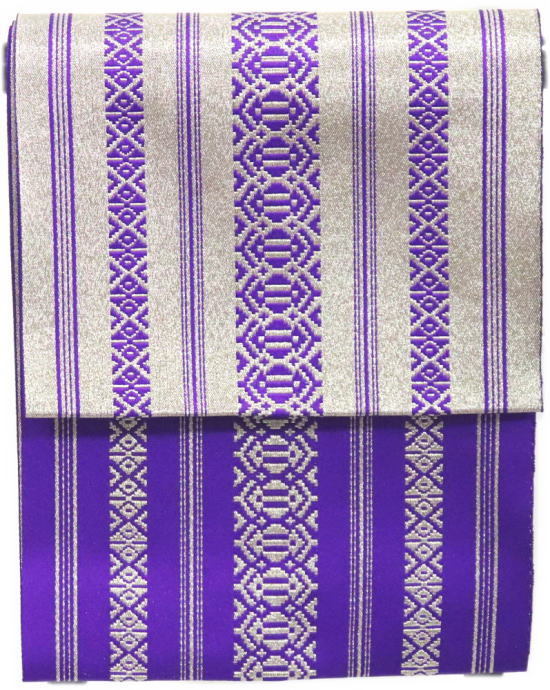 八寸帯・踊り帯　ラメ　金地紫献上　紫地金献上　単衣　平帯　日本舞踊・舞台・ステージ・カラオケ】【在庫処分】８寸帯　リバーシブル