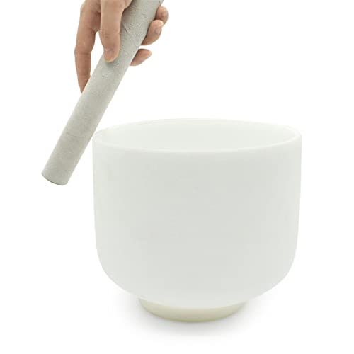 Ennbom クリスタルボウル シンギングボウル　スエードマレット及びゴムリング付き 瞑想 ホワイト 8インチ