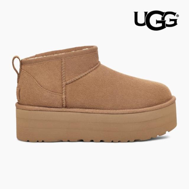 毎日発送 UGG アグ クラシック ウルトラミニ プラットフォーム ムートンブーツ W CLASSIC ULTRA MINI PLATFORM 1135092 CHESTNUT レディース スエード チェスナット ベージュ 茶色 厚底 ブーツ 並行輸入品
