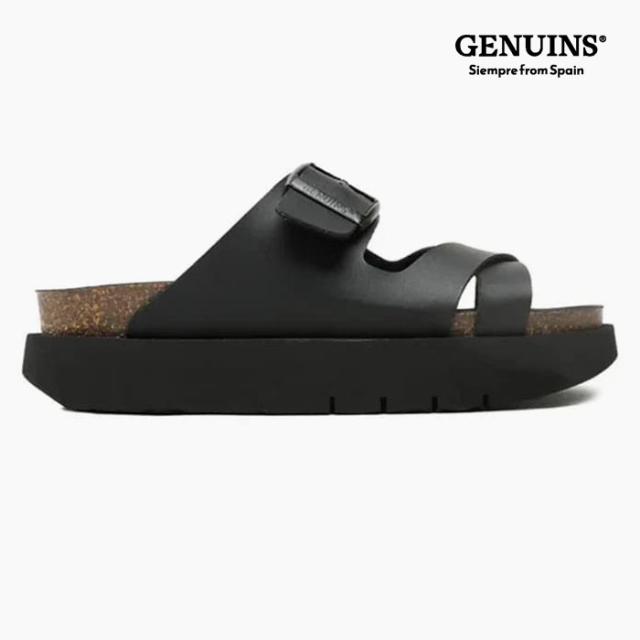 ジェニュインズ レディース サンダル GENUINS CORINA ヴィーガンレザー 黒 ストラップ 厚底 コルク スペイン製 104818JT BLK[PU2]